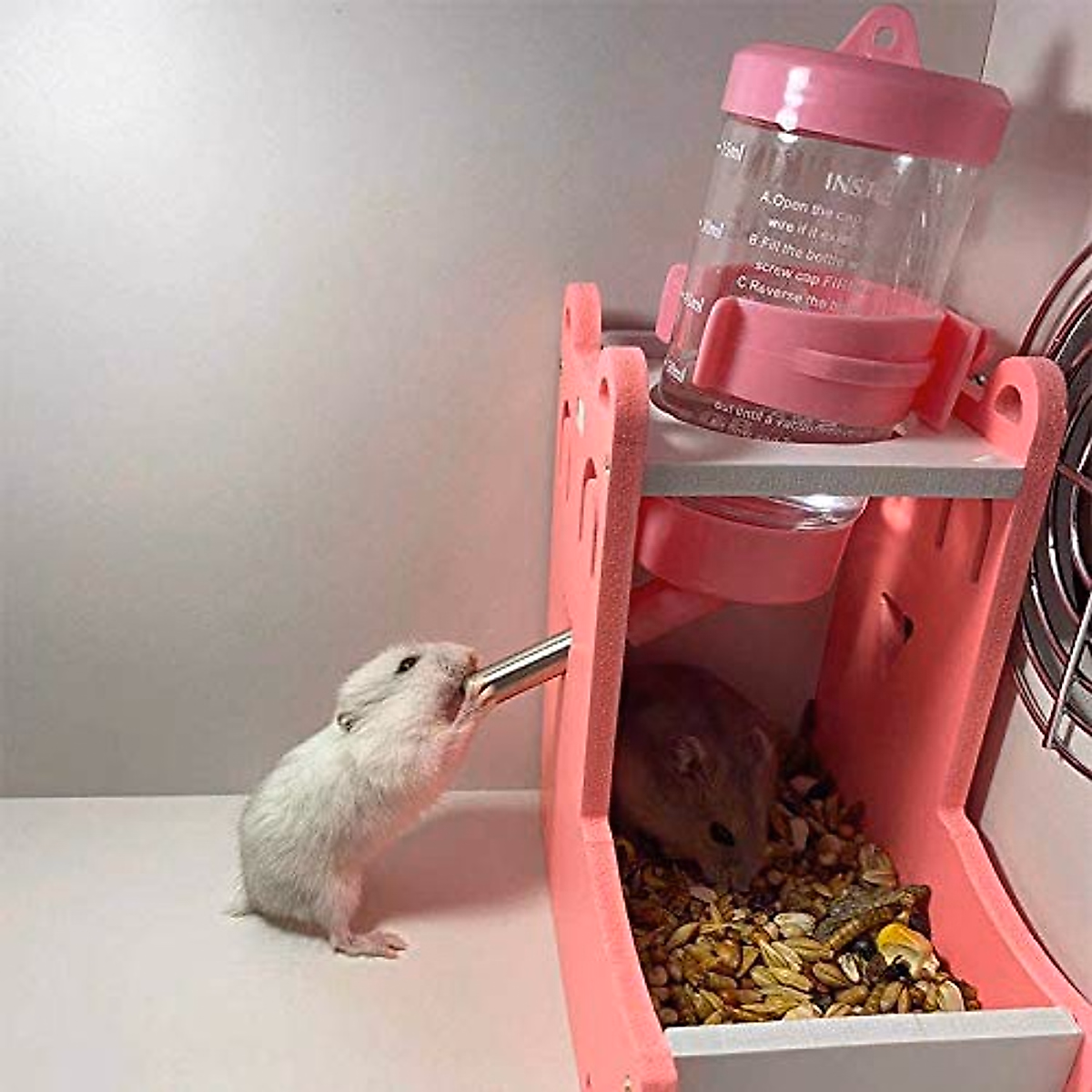 Zhang Ku 2 in 1 Small Pet Water Dispenser, with Food Container Base and 80ml Water Bottle for Bird Guinea Pig Hamster Hedgehog Chinchilla Ferret (Green)