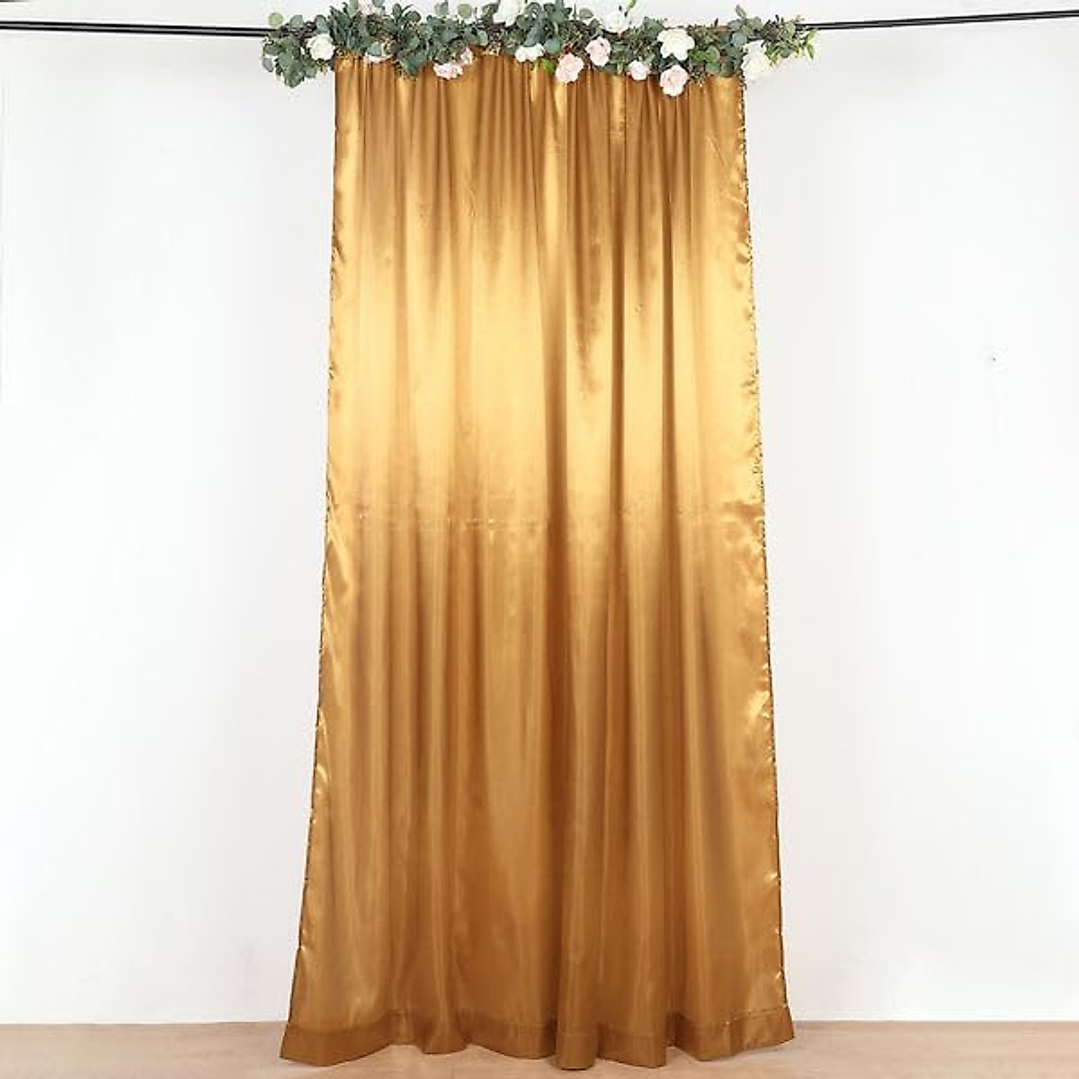Efavormart 8ftx10ft Gold Satin Curtain Panel Backdrop Drapes, Photo Booth Backdrop with Rod Pocket