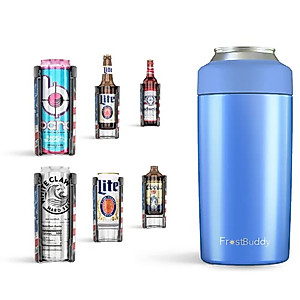Frost Buddy Universal Can Cooler - Fits all - Stainless Steel Can Cooler for 12 oz & 16 oz Regular or Slim Cans & Bottles - Stainless Steel