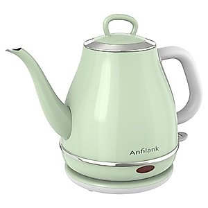 Anfilank Electric Gooseneck Kettle, 1L 1500W Fast Boil, 100% Stainless Steel BPA Free Pour-Over Coffee & Tea Kettle, Water Boiler with Auto Shut & Boil-Dry Protection, Green