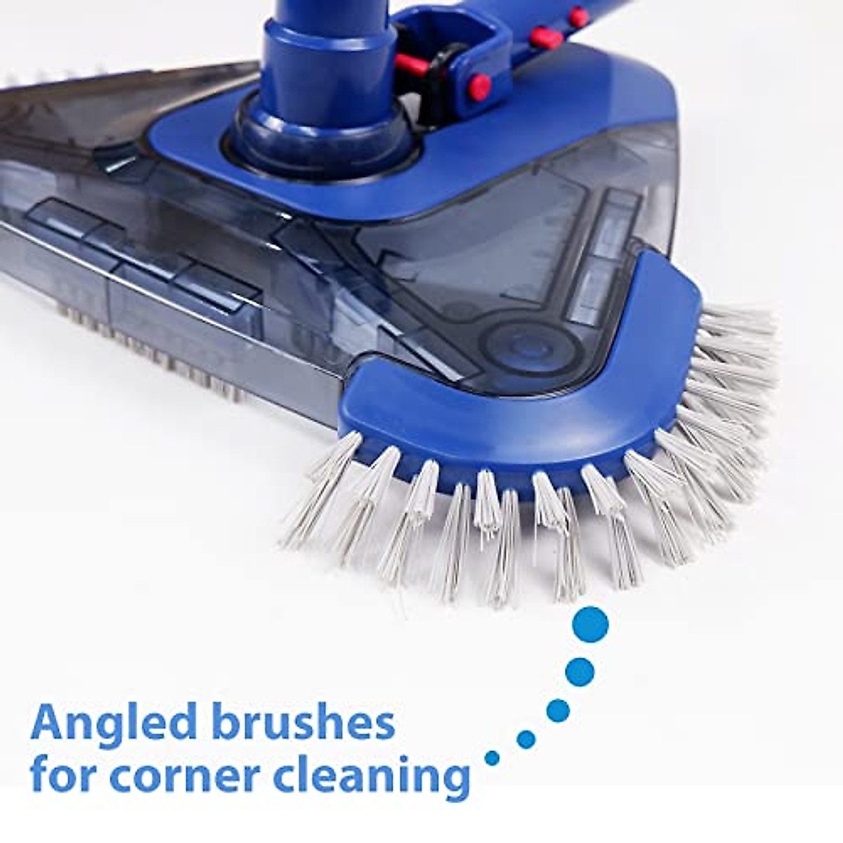 Poolvio Triangular Pool Vacuum Head with Side Brush, Swivel Hose Connection, EZ Clip Handle,3 Ball Wheels - Connect 1-1/4", 1-1/2" Hose for Inground and Above Ground Swmming Pools