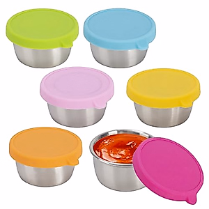 Salad Dressing Containers To Go, 6x1.5 oz Small Condiment Containers with Lids, 18/8 Stainless Steel Dipping Sauce Cups Set, Easy Open, Leakproof, Fits in Kids Bento Box for Lunch, Picnic and Travel