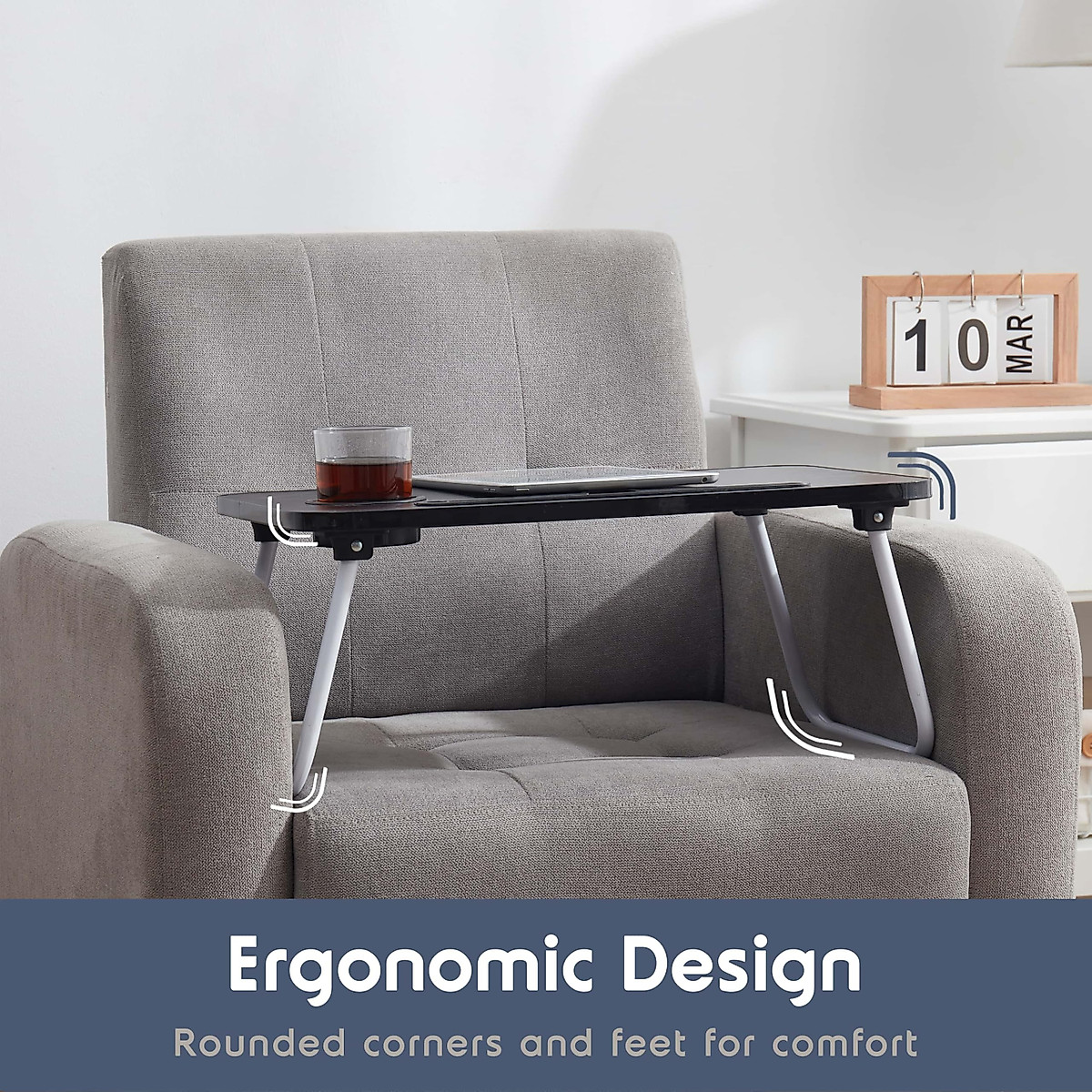 Nestl Lap Desk for laptop - Foldable Laptop Desk for Bed and Couch, Portable and Lightweight Laptop Stand for Bed Breakfast, Working, Reading, and Writing, Black, Small Laptop Tray