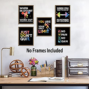 HLNIUC Motivational Gym Wall Art,Inspirational Workout Room Poster, Motivational Words Home Gym Decor Set Of 6(8’’X10’’,Unframed),Positive Canvas Art Print For Gym,Exercise Classroom Decor