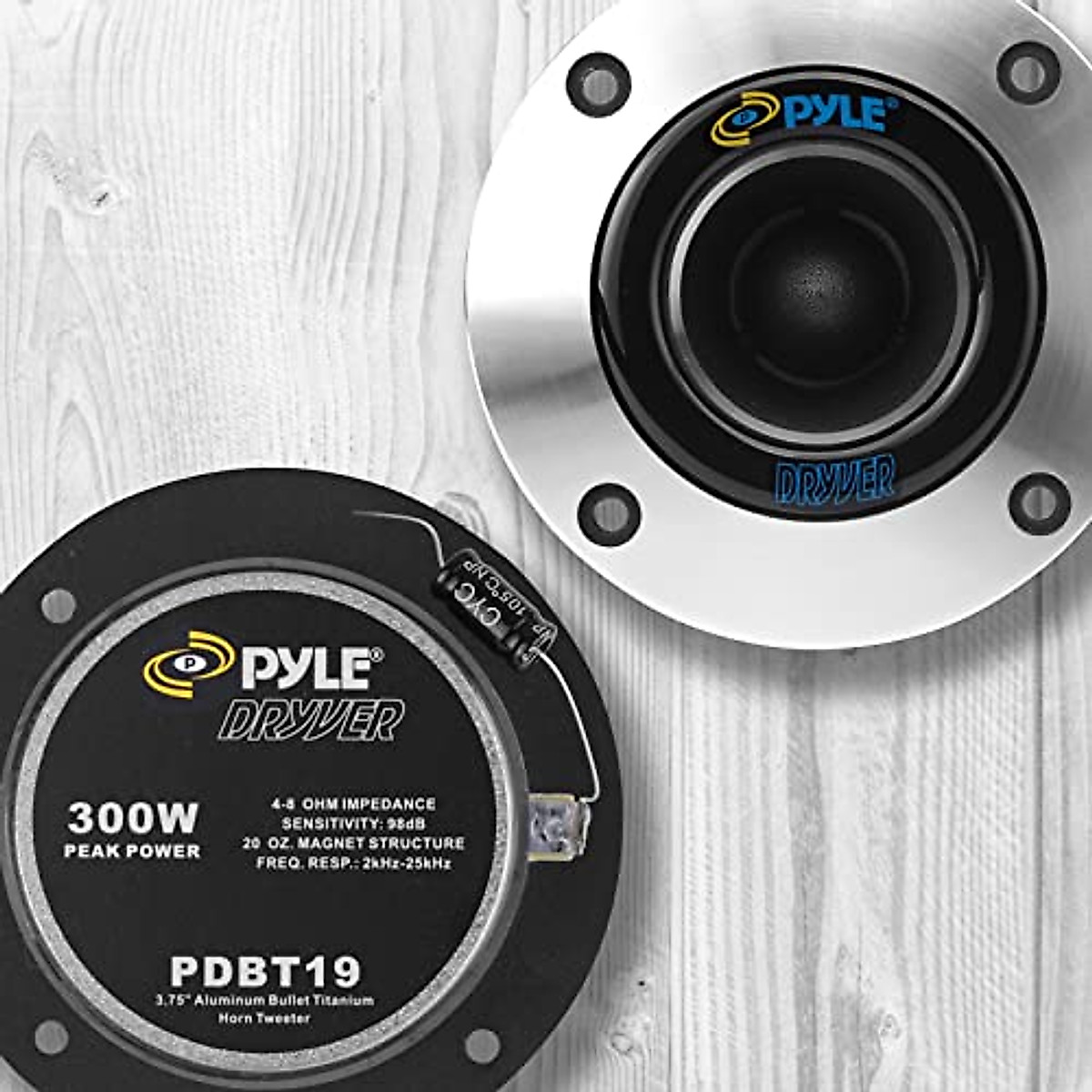 PYLE-PRO 1”Car Audio Speaker Tweeter -300 Watt High Power Super Titanium Tweeter System w/ 3.75 Inch Aluminum Bullet Horn,2kHz-25 kHz Frequency, 98 dB, 4-8 Ohm, Heavy Duty 20 oz Magnet -PDBT19 (Pair)