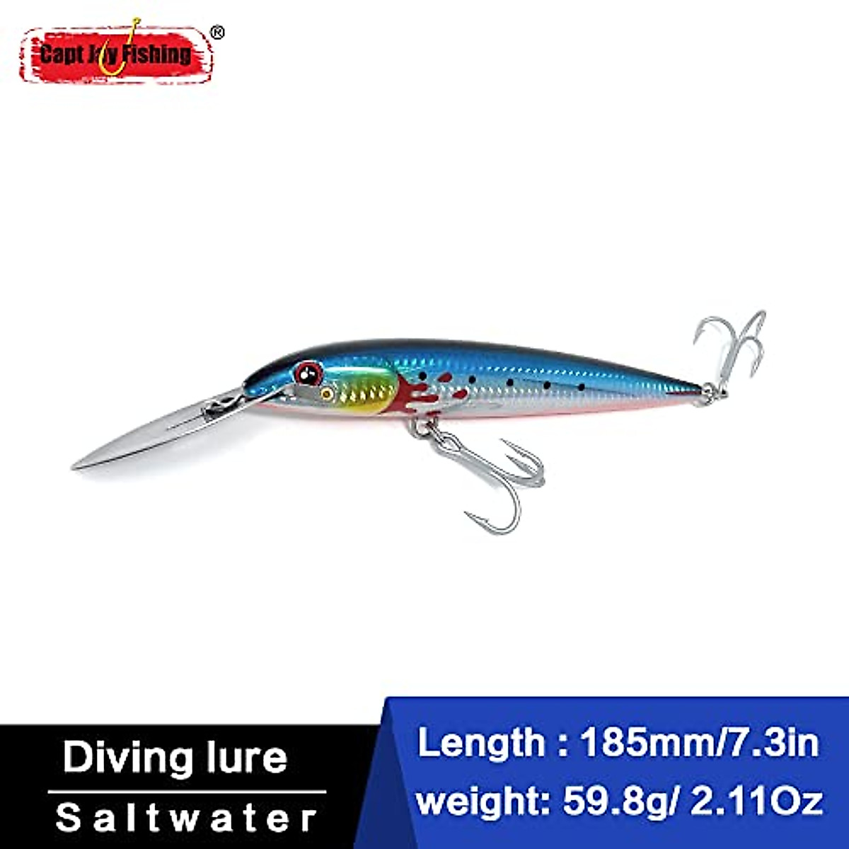 Capt Jay Fishing Deep Diving Fishing Lures Swimbait Sinking Lure Saltwater Trolling Lure (Blue Sardine, 185mm)