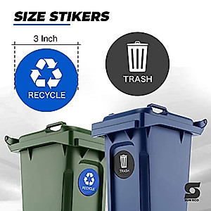 Vinyl Recycle and Trash Sticker,3 Round Logo Sign Decal Labels Self-Adhesive Vinyl Laminated,Waterproof Indoor Blue green 3 x 3 x 0.01 inches