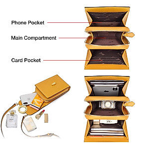 Crossbody Cell Phone Purse for Women, Genuine Leather Crossbody Phone Bags Ladies Cross Body Purse Women's Small Cowhide Leather Shoulder Bags Zip Around Leather Purse Wallets(Yellow)