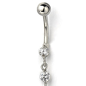 COOLSTEELANDBEYOND Belly Chain Belly Button Ring Body Jewelry Piercing Navel Ring with Long Dangle Cubic Zirconia