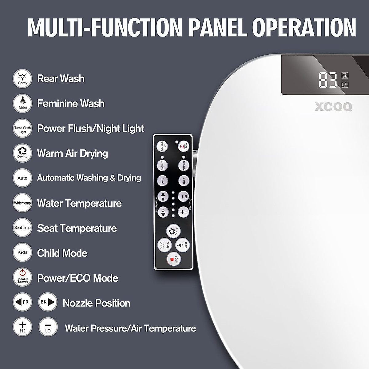 XCQQ Bidet Toilet Seat Round, Unlimited Warm Water, Heated Toilet Seat, Warm Air Dryer, Rear and Feminine Washing, Soft Closed Toilet Lid, Night Light, Smart Toilet Seat with Bidet Requires Outlet