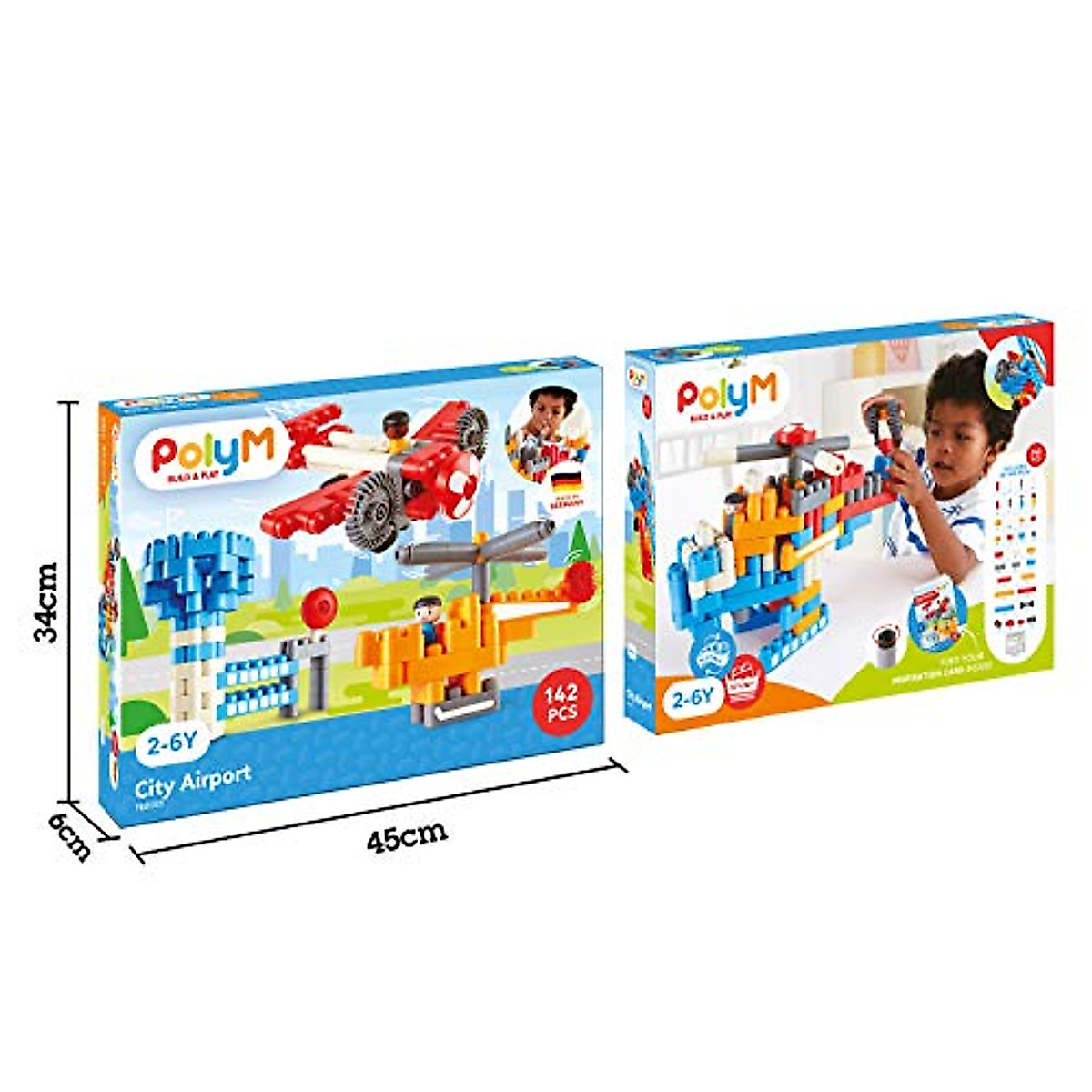 Poly M Hape City Airport | 142Piece Building Brick Airport Toy Set with Figurines & Accessories, 760023