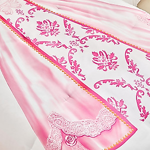 Girls Bed Comforter Set Twin Size 3PC Pink and White Princess Bedding Set with Cute Luxurious Dress Pattern on Comforter and Princess Crown Print on Pillow Shams