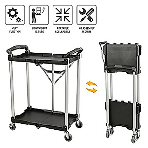 Olympia Tools 89-356 Pack-N-Roll Folding Collapsible Service Cart, Black, 50 Lb. Load Capacity per Shelf, 2-Layers