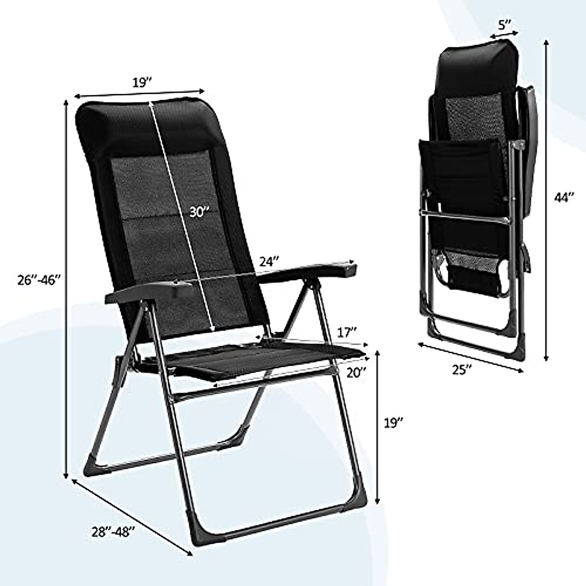Tangkula 2 Pieces Patio Dining Chairs, Folding Portable Chairs with Adjustable Backrest, Outdoor Camping Chair Set with Armrests & Headrest, Set of 2 Outdoor Lawn Chairs for Yard, Poolside, Balcony