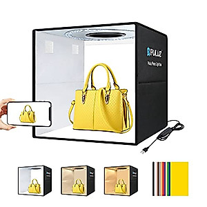 Upgraded PULUZ Photo Studio Light Box 16"/40cm Portable Foldable Photo Light Tent, Professional Tri-Color Dimmable Shooting Tent Kit with 144 LED Lights & 6 Backgrounds (12 Colors)