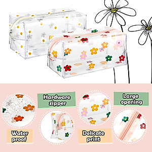 Amylove 2 Pack Cute Flower Makeup Bags Floral Cosmetic Bag Daisy Zippered Pouches Portable Toiletry Bags for Women Travel Vacation Bathroom Organizing (Daisy)