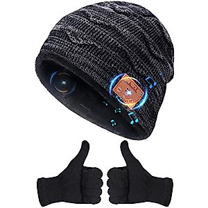 HIGHEVER Bluetooth Beanie Hat Stocking Stuffers for Men Women V5.0 Wireless Musical Bluetooth Cap Beanie with Speaker for Outdoor Winter Sport Tech Birthday Mens Gifts for Him/Teens/Boys/Girls Black