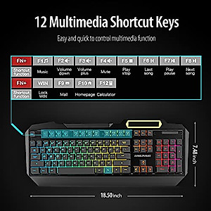 Lumsburry RGB LED Backlit Gaming Keyboard with Anti-ghosting, Light up Keys Multimedia Control, USB Wired Waterproof Metal Keyboard for PC Games Office (Cool Black)