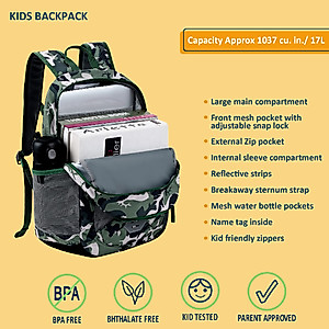 LandTrek Kids Backpack for Boys , Kindergarten Elementary Bookbags, Preschool Backpack, Ideal for School & Travel Backpacks (Camouflage, 17.5 Inch)