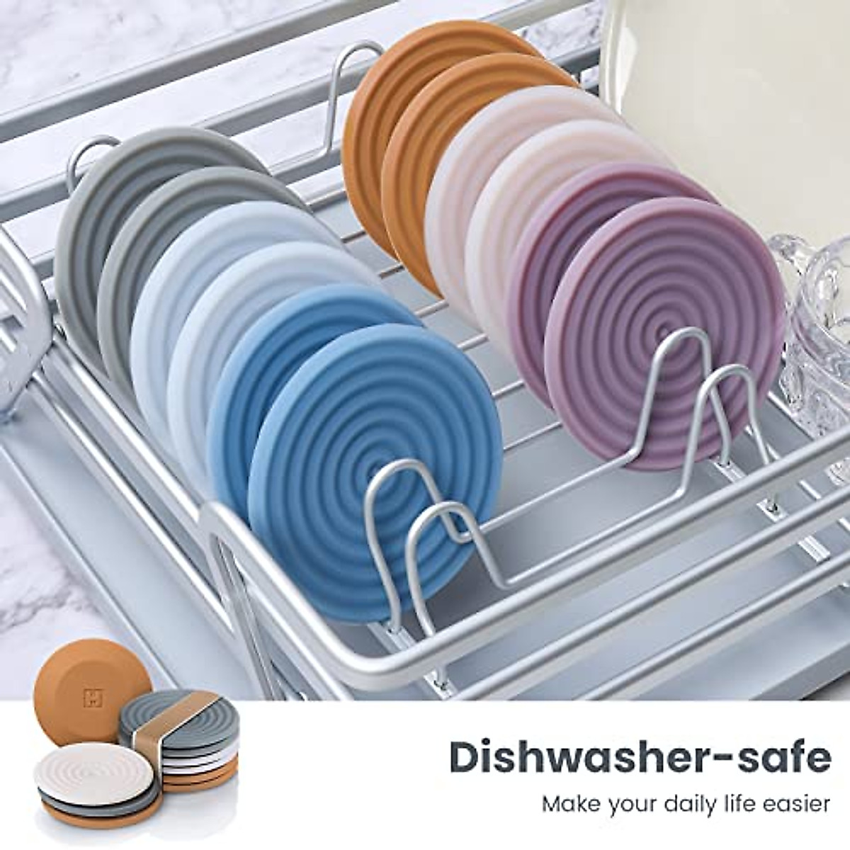 Set of 6 Silicone Coasters for Drinks - HOMKULA 10mm Thick, Coasters for Coffee Table, Drink Coasters for Wooden Table, Rubber Coasters, Stain-Resistant, Non-Absorbent, Dishwasher Safe