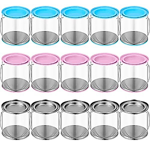 15 Pcs Mini Clear Paint Can Containers 2.95 inch Tall Empty Paint Cans with Lids PVC Small Paint Bucket Decorative Faux Paint Pails for Crafts Candy DIY Projects Party Favor, 3 Colors