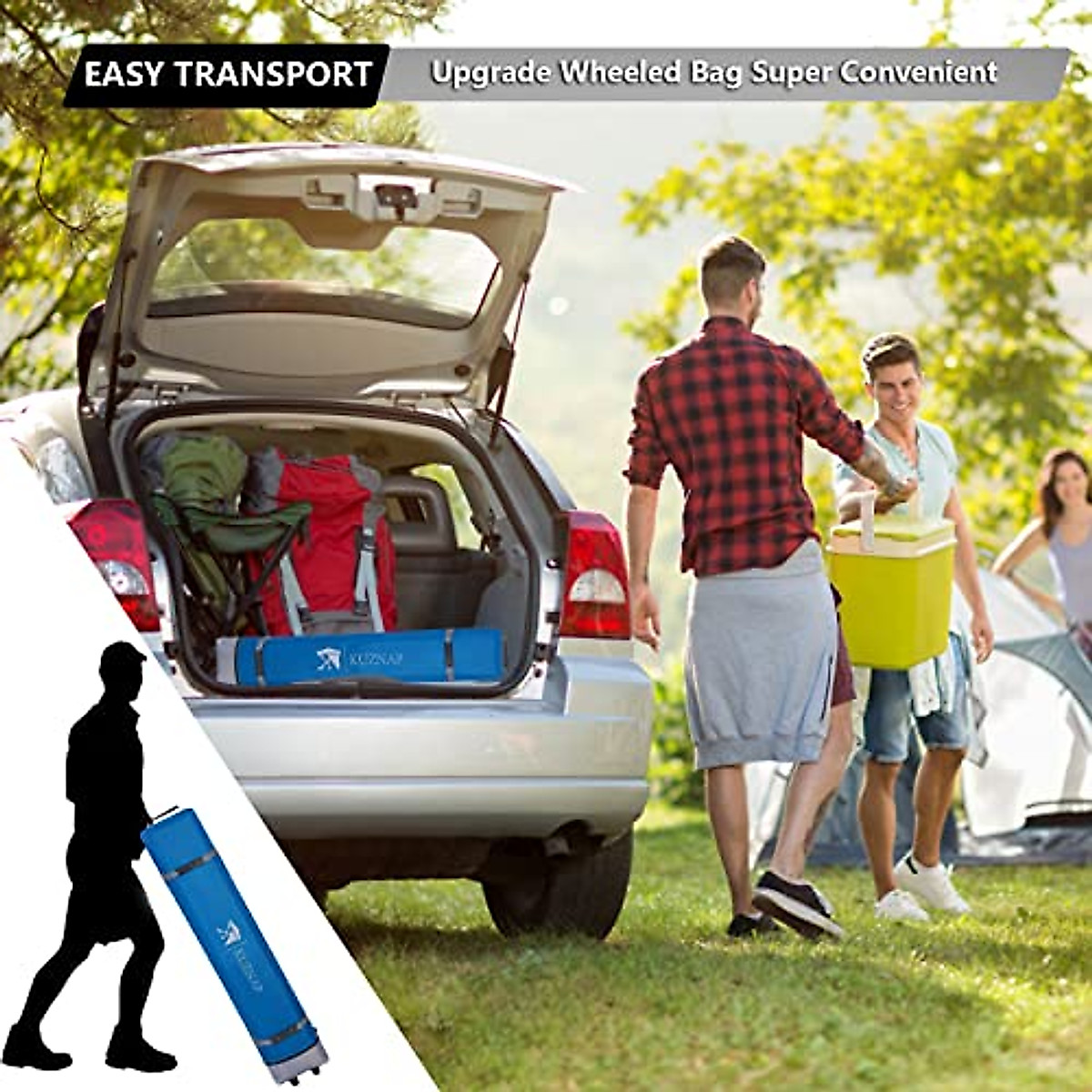 KUZNAP 10’x10’ Pop up Canopy Tent Patented EZ Set-up Canopy Instant Outdoor Canopy with Wheeled Carry Bag Bonus 4 Weight Sandbags, 8 Stakes and 4 Guyline Ropes, White