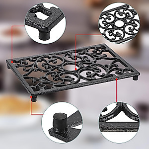 Kokone 2 Pack Trivets for Hot Dishes - 9.4 x 6.1 Inch Cast Iron Trivet with Rubber Feets,Heat Resistant Trivets for Hot Pots and Pans,Rustic Metal Trivet for Kitchen Counter Dining Table Cooktop