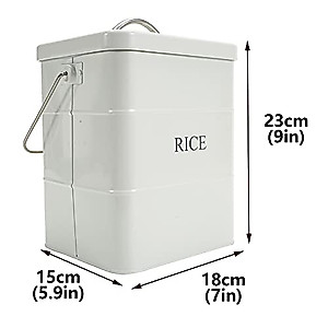 Xbopetda Metal Rice Storage Box, Square Rice Container with Lid and handle, Sealed Food Storage Bin for Kitchen, Countertop Organizer Jar for Rice Flour Soybean Grain Cereal-White