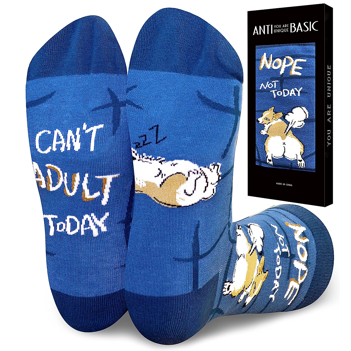 ANTI BASIC Novelty Crew Vintage Car Socks Gift for Retired Old Men（fits men shoe size 7-12）（corgi）