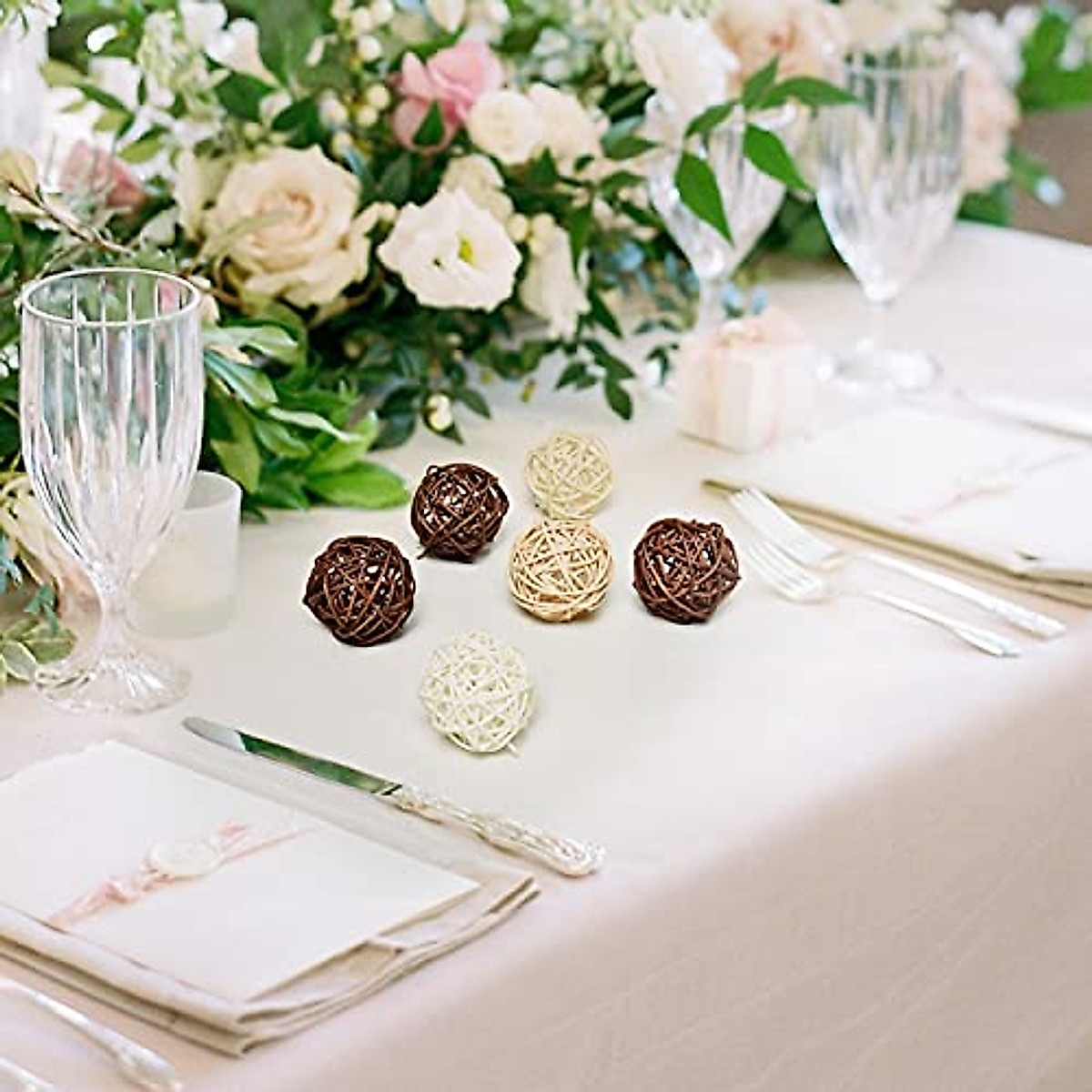 Pomeat 15pcs Wicker Rattan Balls Decorative Ball Orbs Vase Fillers Table Decor, Wedding Party Decoration, Decorative Balls for Centerpiece Bowls