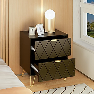 Anbuy 9 Drawer Dresser and Night Stand Sets for Bedroom Black, Two Drawers Nightstand Set of 2 & 9 Drawer Dresser Combo 3 Pieces (Black)