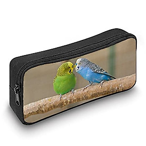 Parakeets Love-Birds Parrots on Branch Teen Adult Pencil Case Large Capacity Pen Pencil Bag Durable Storage Pouch