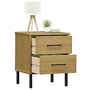 loibinfen Wooden Bedside Cabinet with Metal Legs and 2 Drawers, Solid Wood NightStand End Side Table for Home Office, Brown 15.7"x13.8"x19.1"(B)