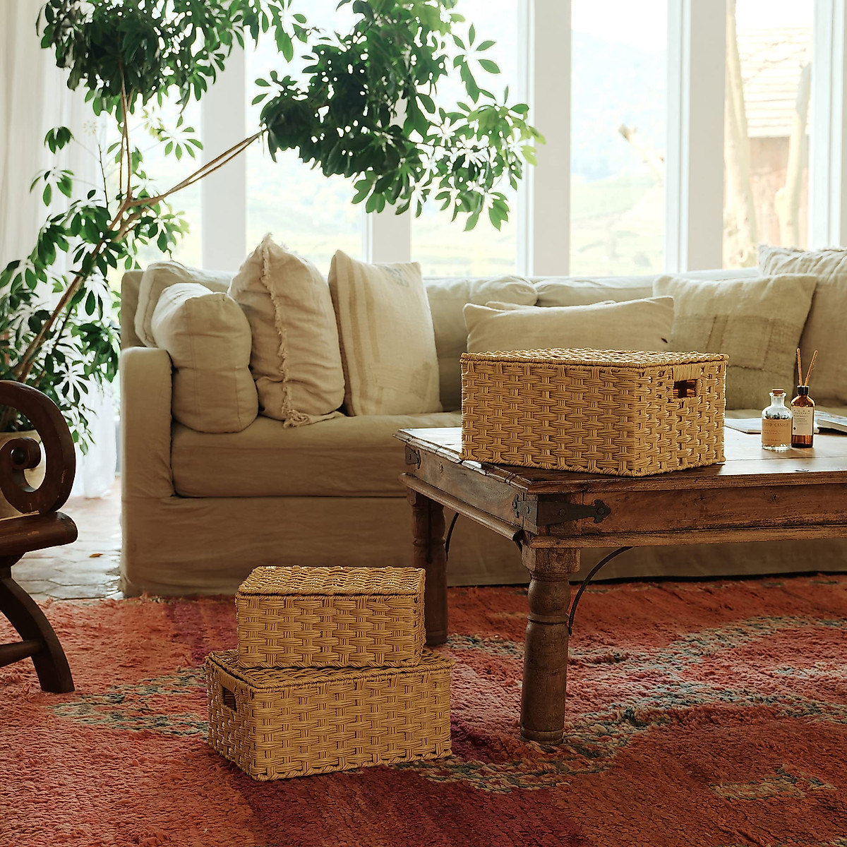 GRANNY SAYS Bundle of 3-Pack Wicker Baskets for Storage & 2-Pack Wicker Shelf Baskets