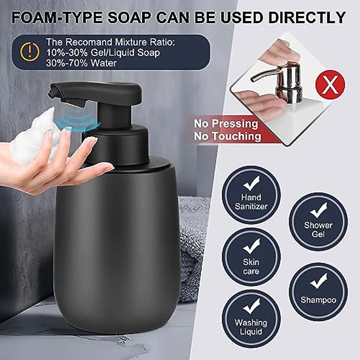 Phneems Automatic Soap Dispenser Foaming Hand Free Foam Rechargeable Touchless Smart Electric Auto Dish for Bathroom, Kitchen, Commercia Grey