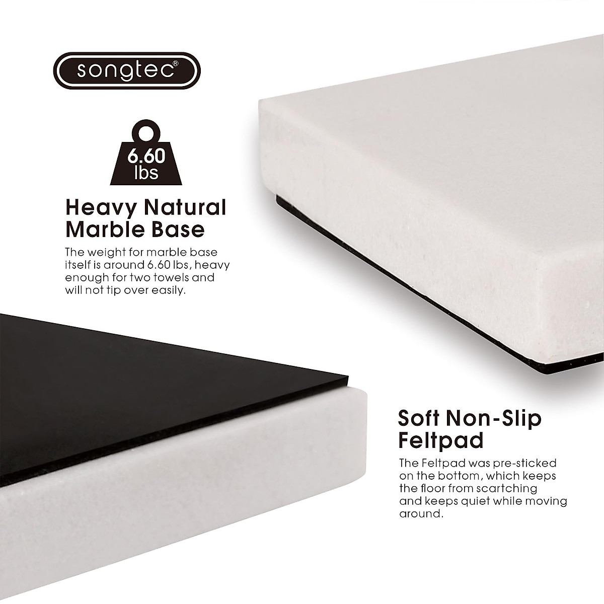 Songtec Towel Rack Stand for Bathroom, 2-Tier Towel Holder Stand for Bath Towels Max to 68” & 60” Long, Practical Shelf on Top for Phone, Shampoo, Body Wash