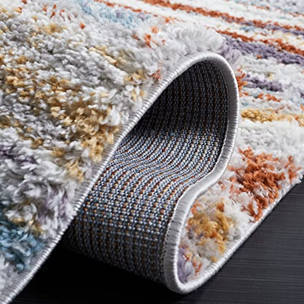 SAFAVIEH Berber Shag Collection Runner Rug - 2'3" x 12', Blue Rust & Ivory, Stripe Design, Non-Shedding & Easy Care, 1.25-inch Thick Ideal for High Traffic Areas in Living Room, Bedroom (BER565A)