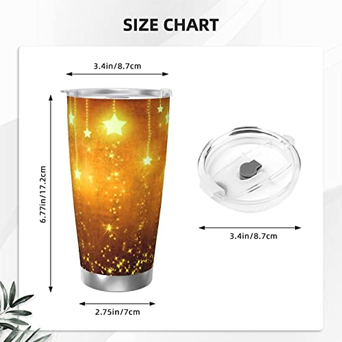 Evealyn Yellow And Brown Christmas Stars Printed 20 Oz Tumbler Insulated Tumbler Travel Mug Stainless Steel Cup Coffee Mug With Lids For Home Outdoor Office