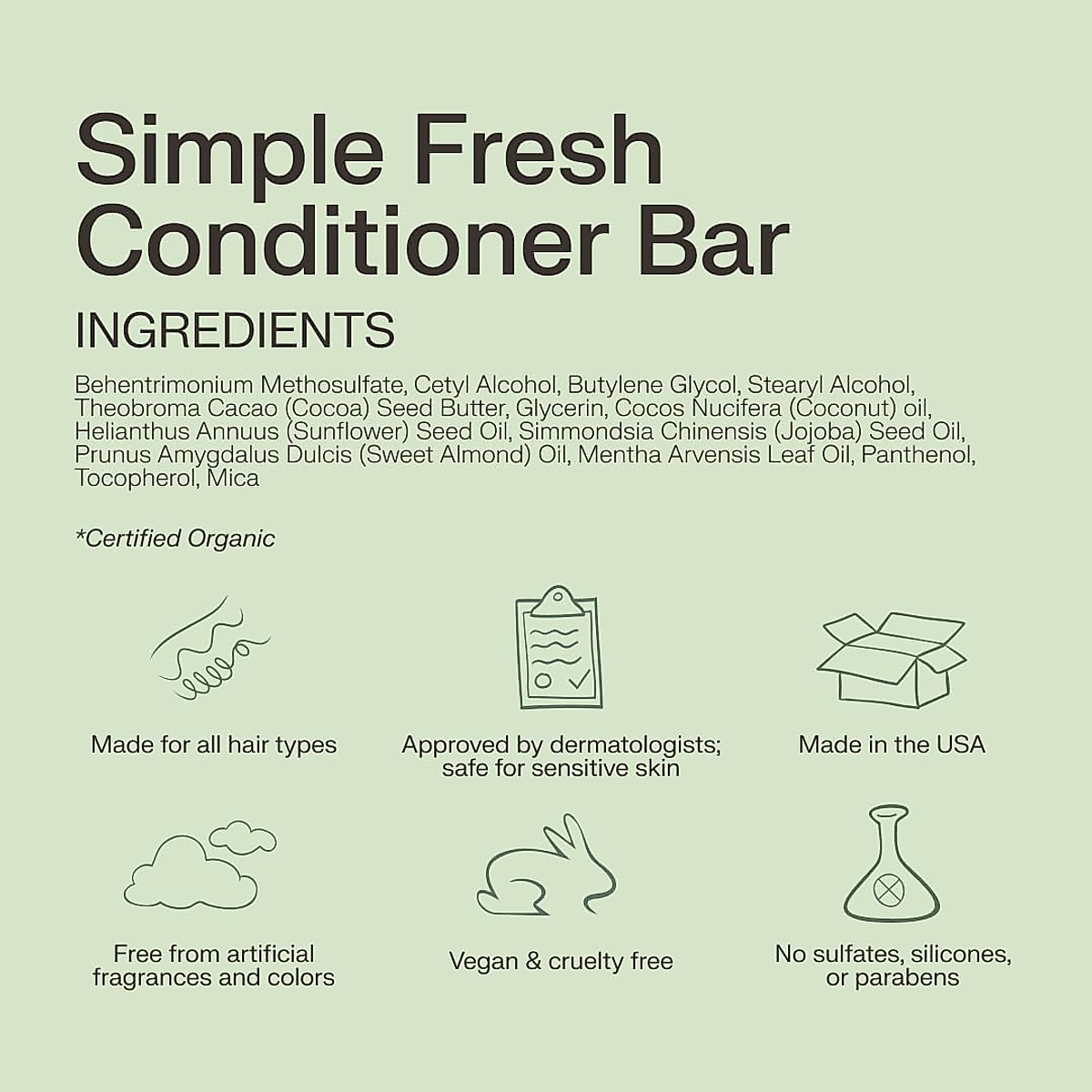 The Earthling Co. Conditioner Bar - Promote Hair Growth, Strengthen & Moisturize All Hair Types - Paraben & Sulfate Free formula with Natural Ingredients for Dry Hair (Simple Fresh, 1.8 oz)