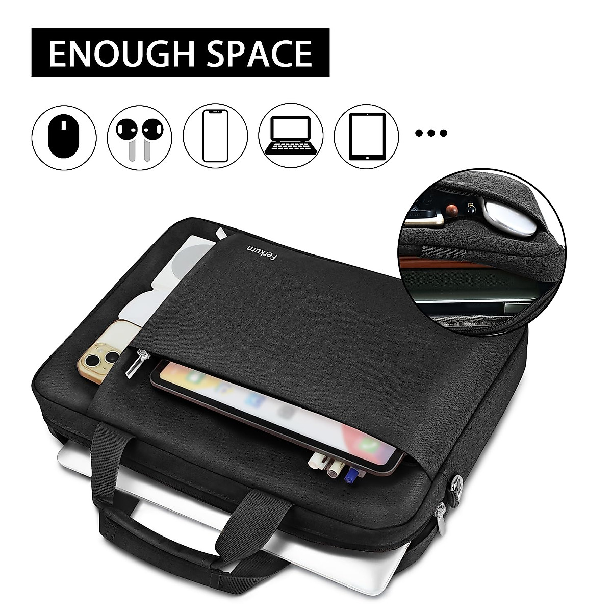 Ferkurn Laptop Bag Women Men Computer Bag Compatible with HP Envy Pavilion Omen/LG Gram/MSI/Dell Inspiron XPS/Lenovo/Acer, Shoulder Strap Carrying Briefcase Messenger Bag Case, Black, 14 Inch