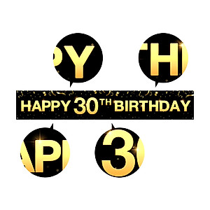 Greatingreat Large Cheers to 30 Years Banner, Black Gold 30 Anniversary Party Sign, 30th Happy Birthday Banner(9.8feet X 1.6feet)