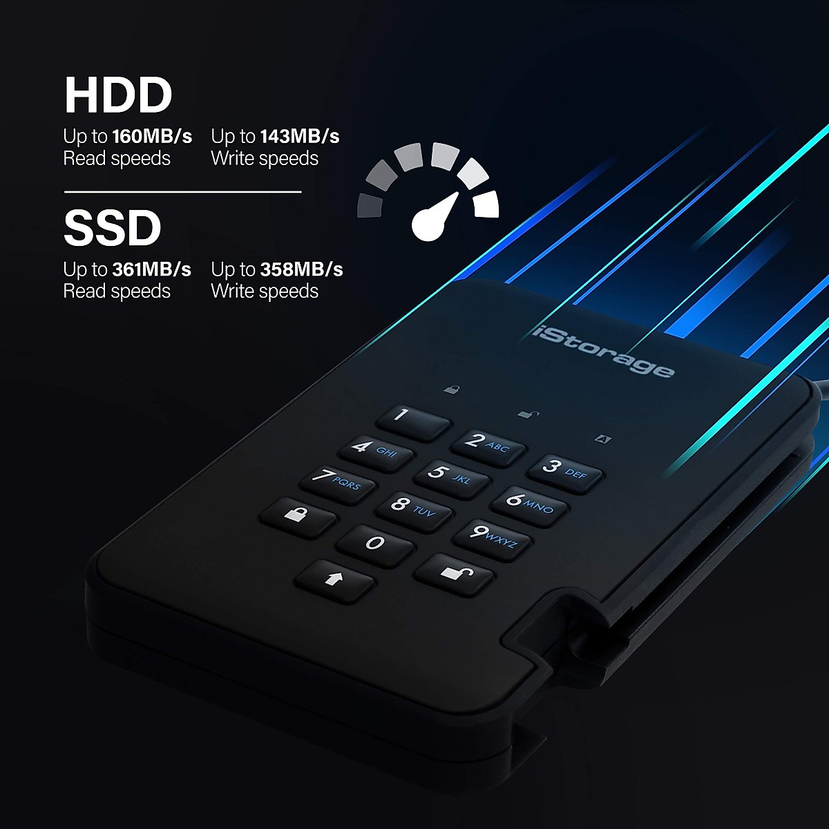 iStorage diskAshur2 SSD 8TB Black | Secure portable solid state drive | Password protected | Dust & water resistant | Hardware Encryption