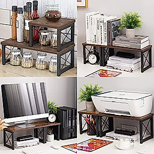 Honiter Wood Desktop Shelf, Freestanding Small Bookshelf Desk Supplies Organizers, 2 Tier Independent Stackable Desk Organizer, Desktop Organizer Office Storage Rack Adjustable Wood Display Shelf