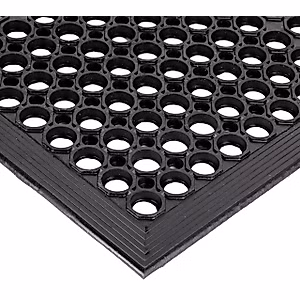 NoTrax Sanitop® 3' x 10' Lightweight Restaurant Rubber Floor Mat with Drainage Holes and Beveled Edges, Anti-Slip Mats, Black, 562S0310BL