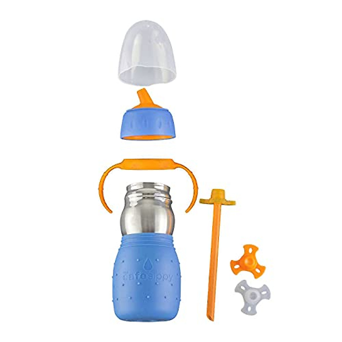 Kid Basix Dishwasher Safe Convertible Sippy or Straw 2 Stainless Steel Cup for Babies/Toddlers, Bpa Free, Blue, 7 x 4.5 x 7.5, 11 Oz