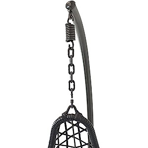 Sunnydaze Phoebe Hanging Lounge Chair with Stand and Seat Cushions - Resin Wicker Outdoor Basket Swing Chair with Steel Frame for Patio, Porch, Balcony, Backyard and Garden - 79-Inch - Red