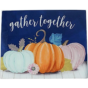 Decorative Fall Glass Kitchen Cutting Board: Colorful Gather Blue Orange Pink Pumpkin Gourd Design