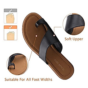 CentroPoint Women's Bunion Sandals Orthopedic Toe Ring Slides Flip Flops Fashion Slip On Flat Shoes(Black PU, Numeric_8)