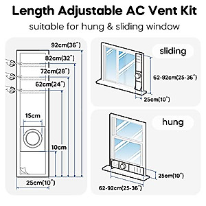 Loviga Portable AC Window Seal Kit Vent Kit, 100% Sealing Waterproof Universal Window Seal for Portable Air Conditioner, No Need for Drilling-25x62~92cm