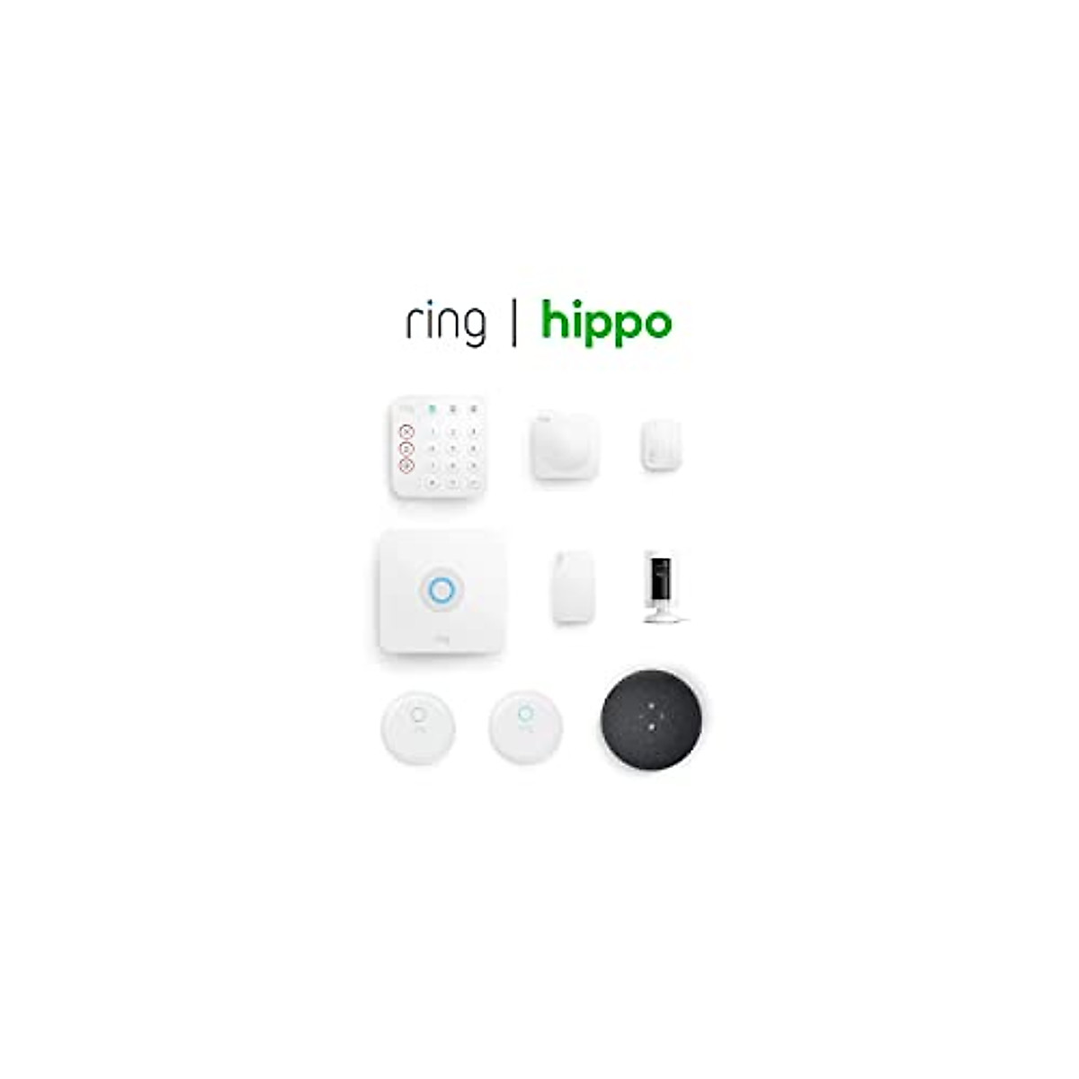 Ring | Hippo Smart Home Security Kit, 9-Piece: Ring Alarm with Indoor Cam, Flood/Freeze sensor, Smoke/CO listener and Echo Dot